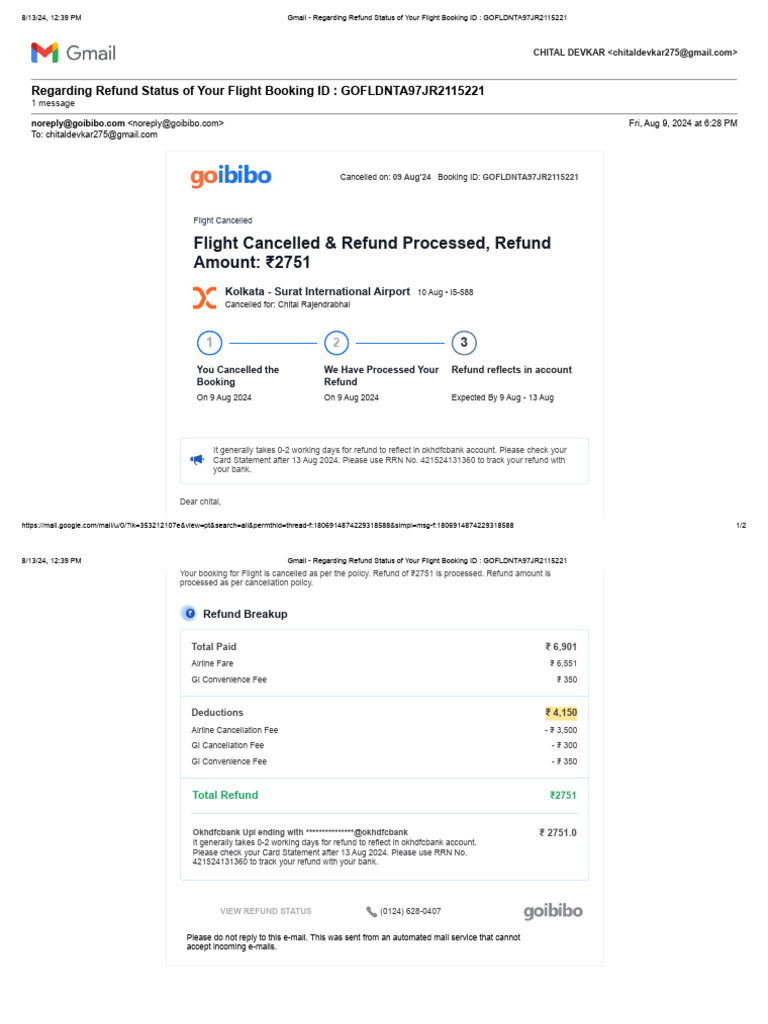 Cancel Ticket Kolkata To Surat 4150 Cancel Charge | PDF