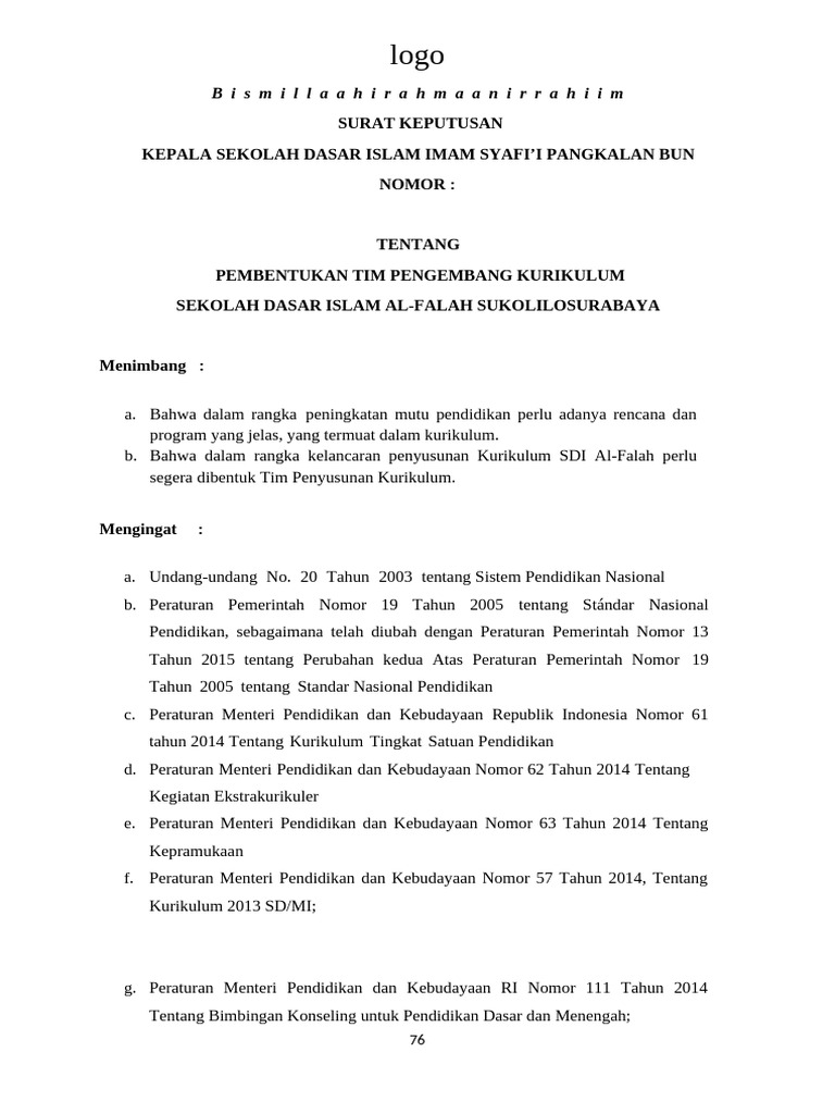Sk-Tim-Pengembang-Kurikulum-Ta-2023-2024 Sdi Imam Syaffi | PDF