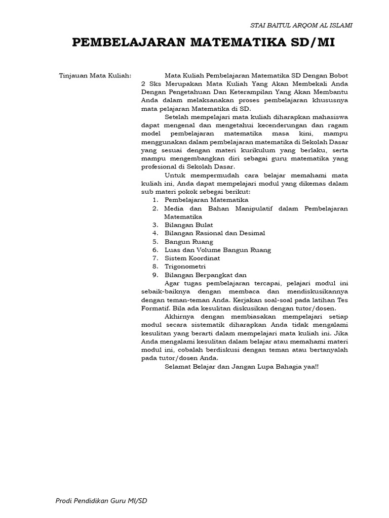 Modul MTK KB 1 Dan 2 | PDF