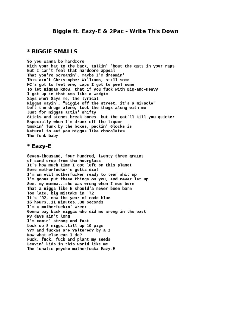 Biggie Ft. Eazy-E & 2pac - Write This Down Subs | PDF