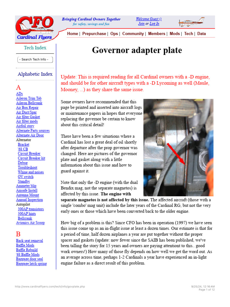 CFO Tech Info - Governor Adapter Plate | PDF