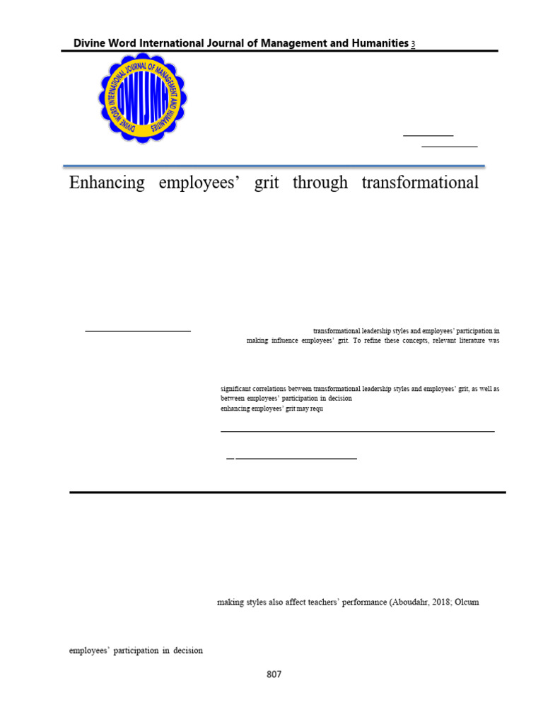 Enhancing Employees Grit Through Transformational Leadership Style and ...