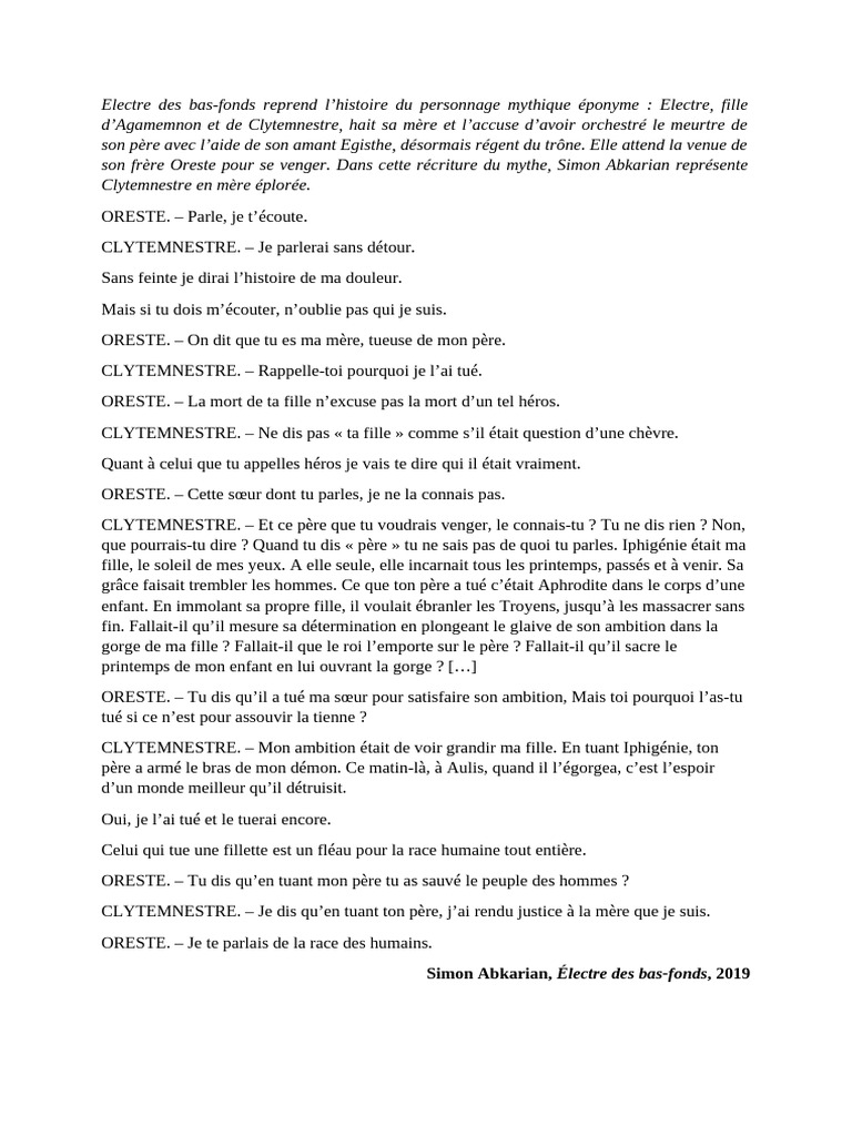 Electre Des Bas-Fonds Texte | PDF