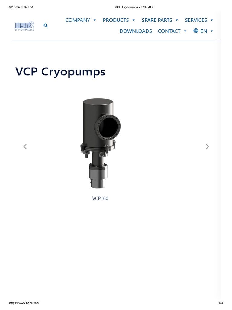 VCP Cryopumps - HSR AG | PDF