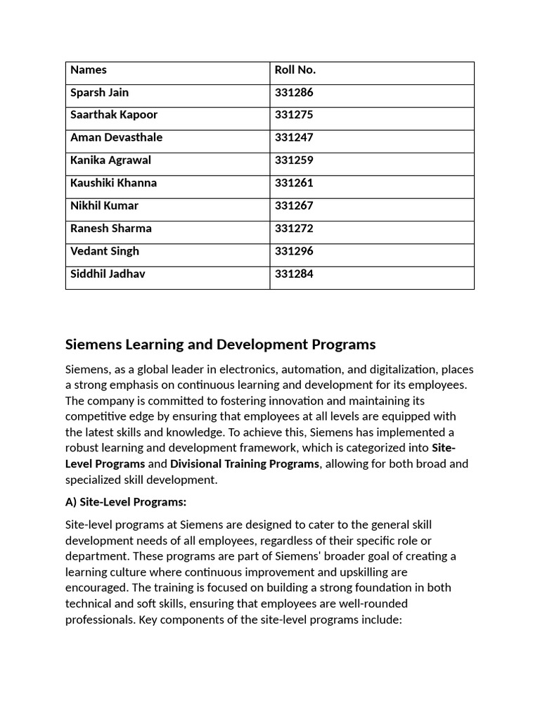 Siemens Learning and Development Programs | PDF