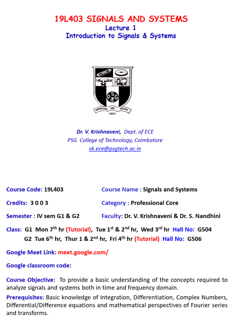 01-Introduction To Signals and Systems | PDF