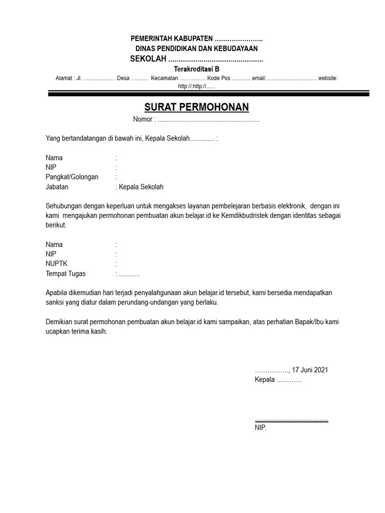 Surat Permohonan Akun Belajar Id | PDF Surat Permohonan Akun Belajar Id | PDF