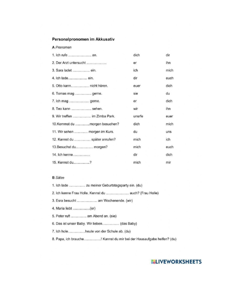 A1 - AB - Personalpronomen Im Akk. | PDF