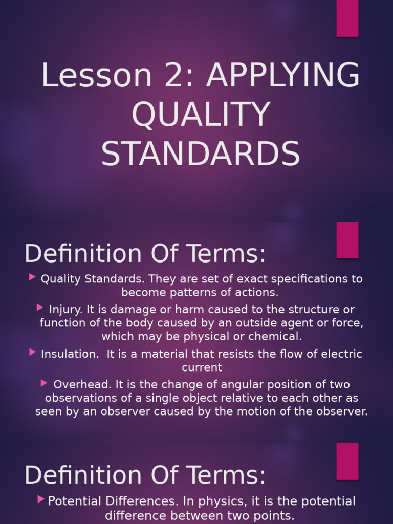 Lesson 2 - APPLYING QUALITY STANDARDS | PDF
