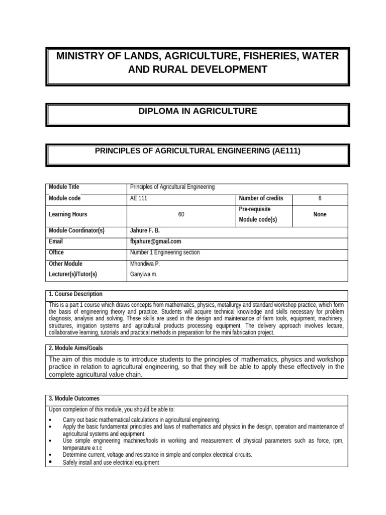 Principles of Agricultural Engineering Course Outline | PDF | Classical ...
