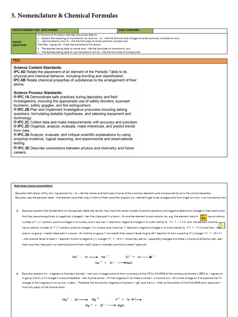 Nomanclature and Chem Formula | PDF