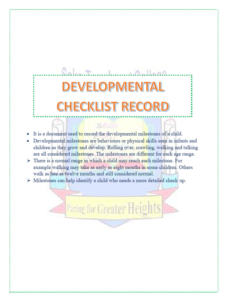 DEVELOPMENTAL CHECKLIST | PDF
