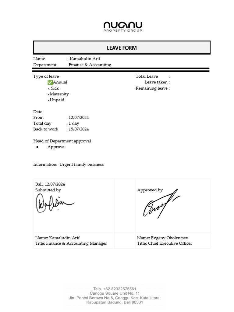 Kamal Leave form.docx (1) (2) | PDF