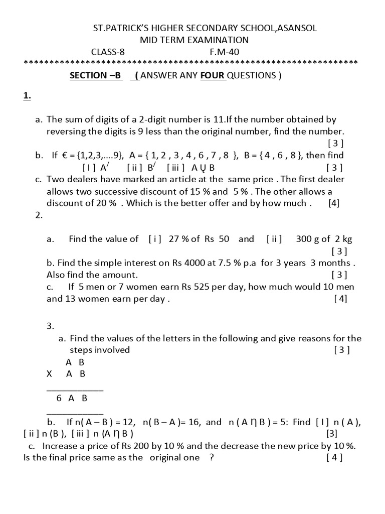 Maths 8 Final Copy Mid Term Copy 1 | PDF