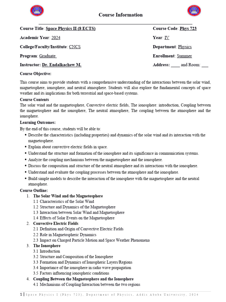 Space Physics II Course Outline | PDF