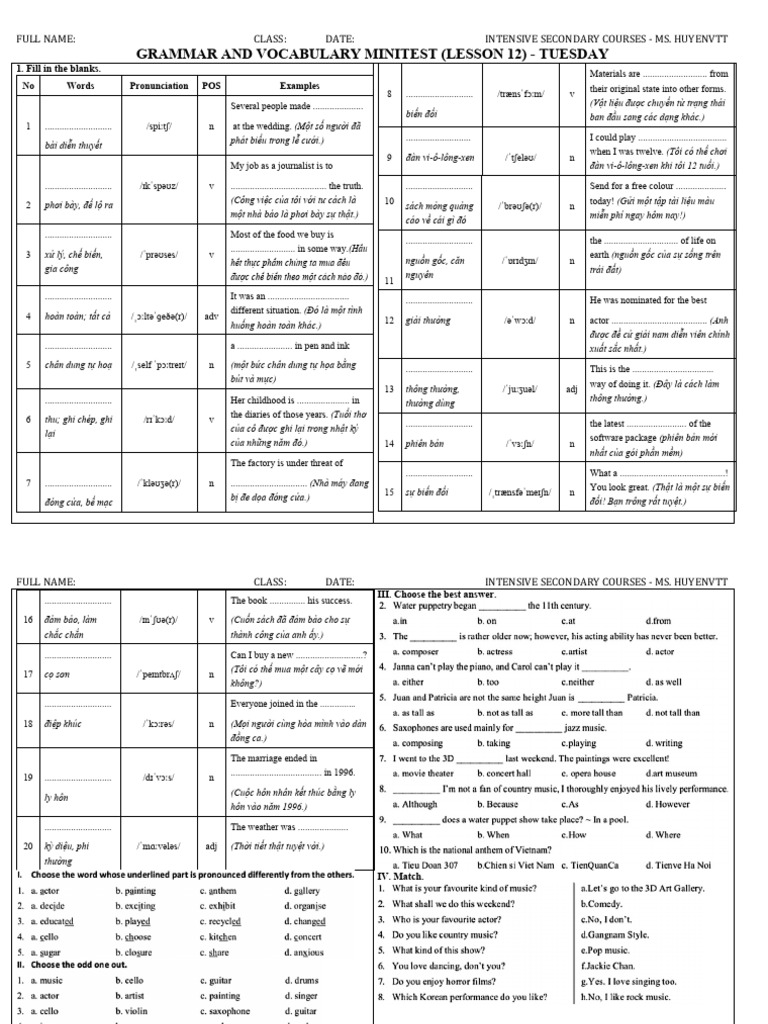 Grammar and Vocab | PDF