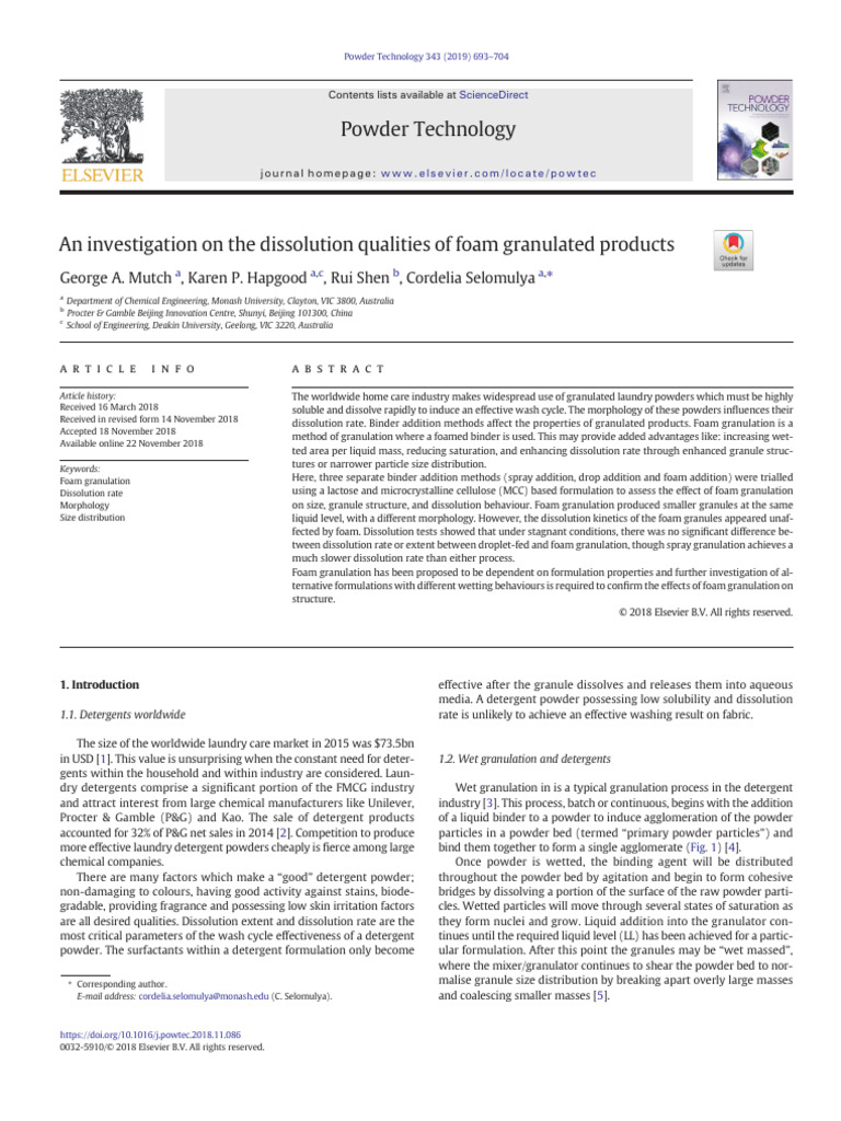 An Investigation On The Dissolution Qualities of Foam Granulated ...