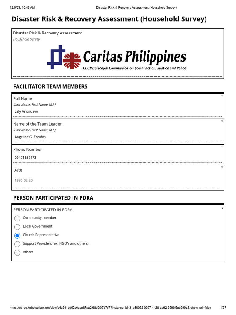 Disaster Risk & Recovery Assessment (Household Survey) | PDF