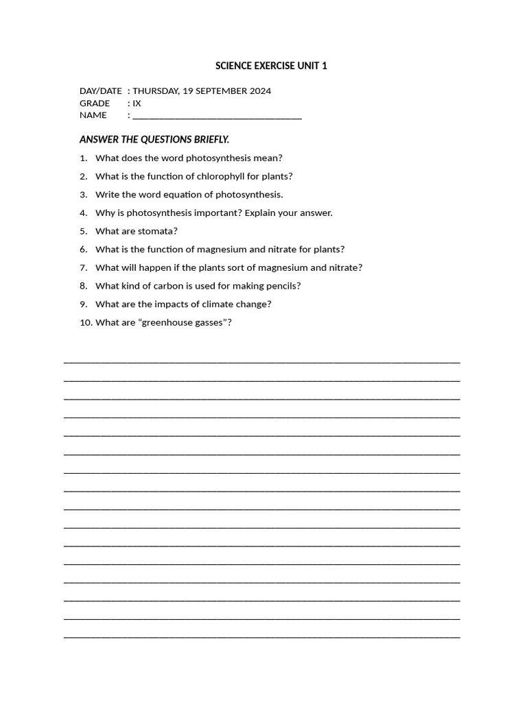 Science Exercise Unit 1 | PDF