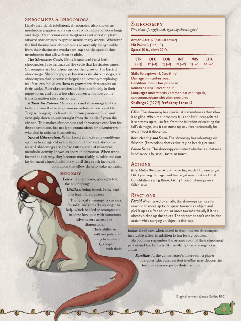 Shroompy - Cute Creatures Compendium Sample Page | PDF