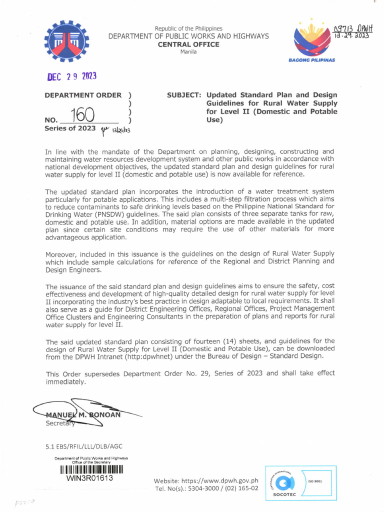 Do 160 s2023 Rural Water Supply Manual | PDF