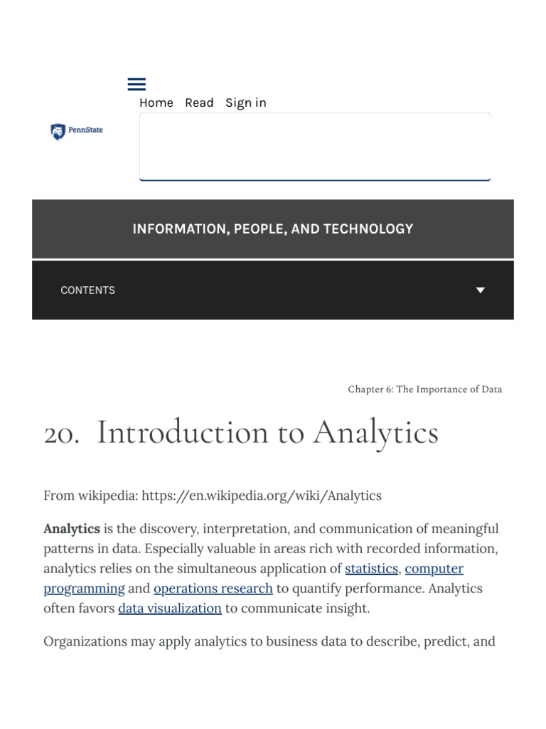 Introduction to Analytics – Information, People, and Technology | PDF