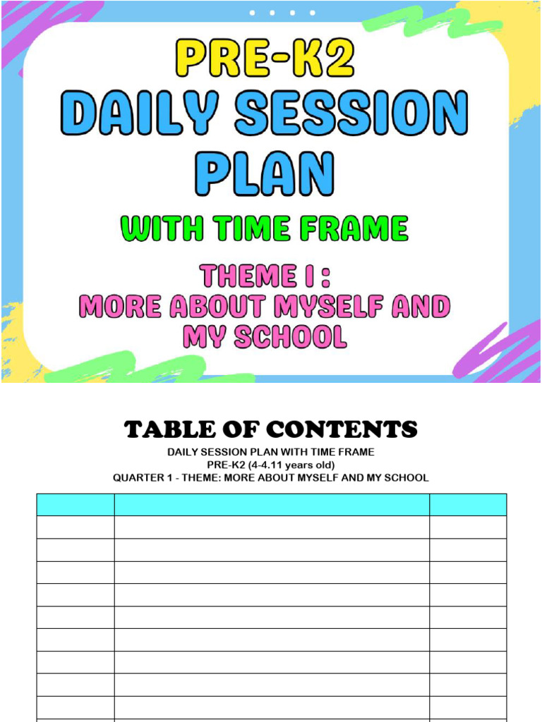 Daily Session Plan With Time Frame Pre-K2 Quarter-1 | PDF | Pillow ...