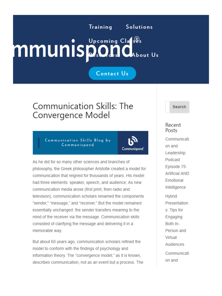 Communication Skills - The Convergence Model - Communispond | PDF
