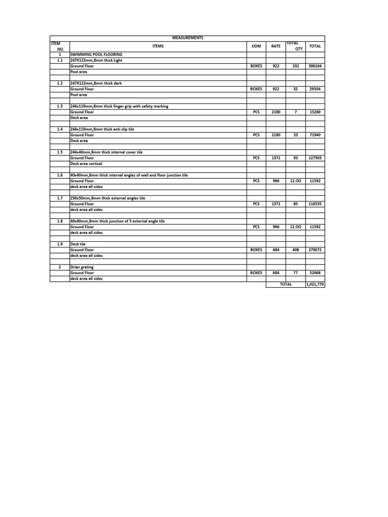 Pool Tile Quotation Pdf
