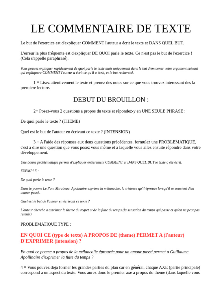 Methode Commentaire de Texte 1eres | PDF