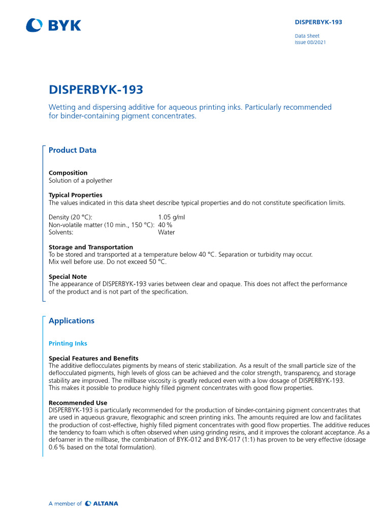 Tds Disperbyk-193 En | PDF