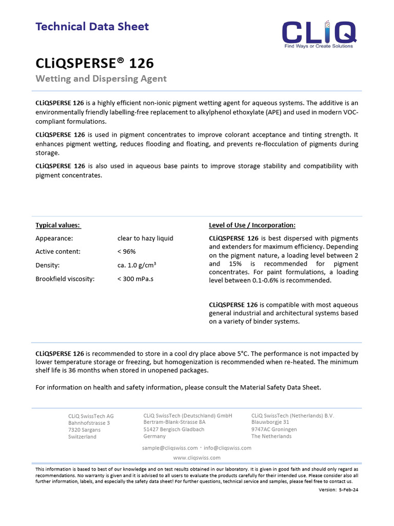 Cliq Cliqsperse 126 Technical Data Sheet-1 | PDF