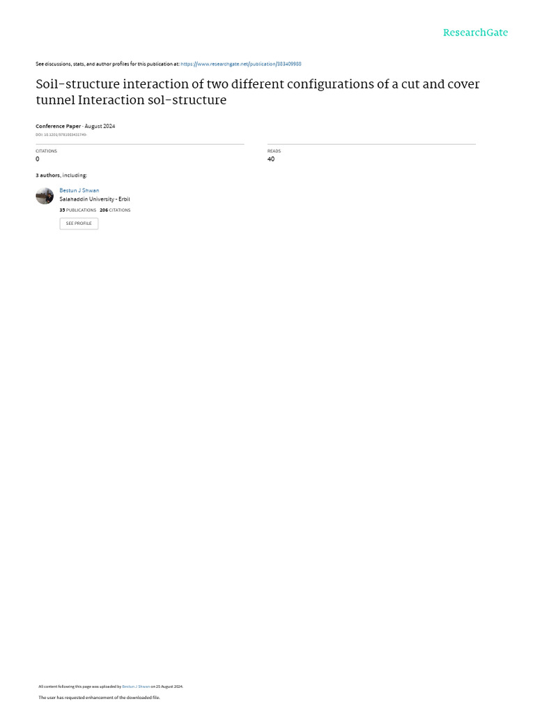 Soil-Structure Interaction of Two Different Configurations of A Cut and Cover Tunnel Interaction ...