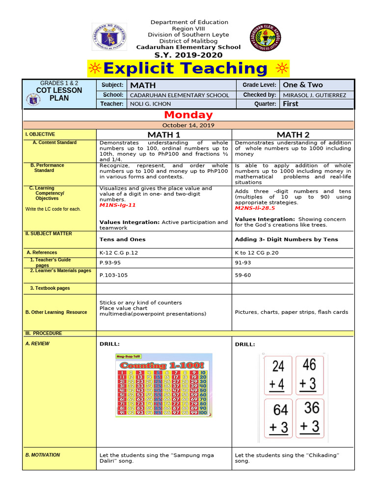 Explicit Teaching: Monday | PDF