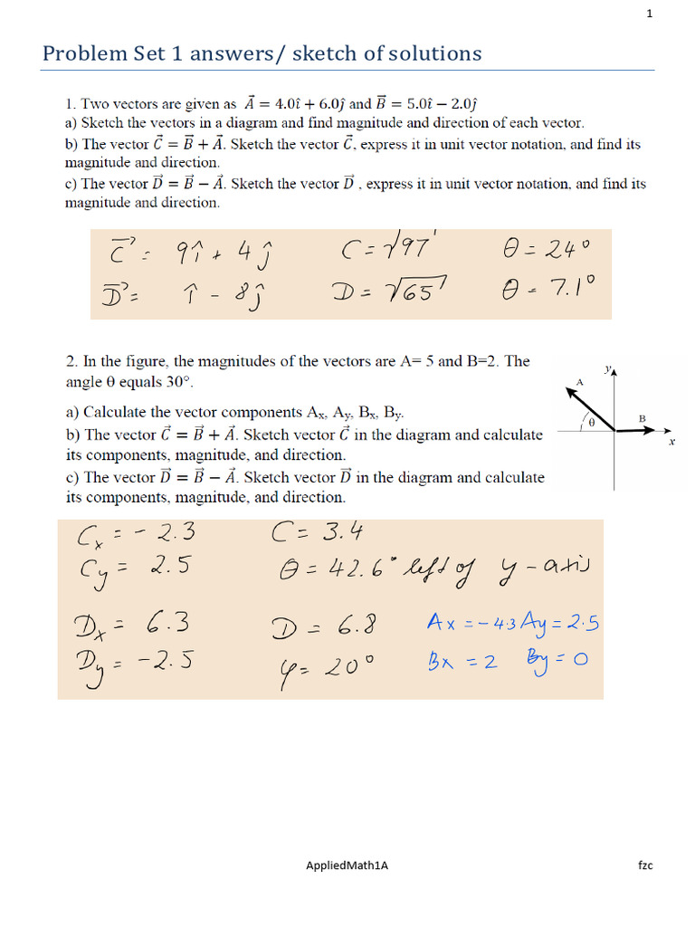 ProblemSet1 Vectors Sol2022 | PDF