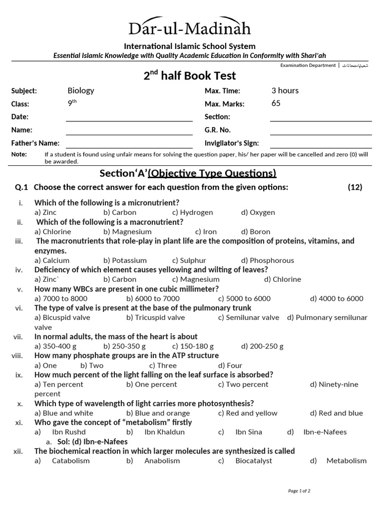 Waseem Biology 9th 2nd Half Book | PDF