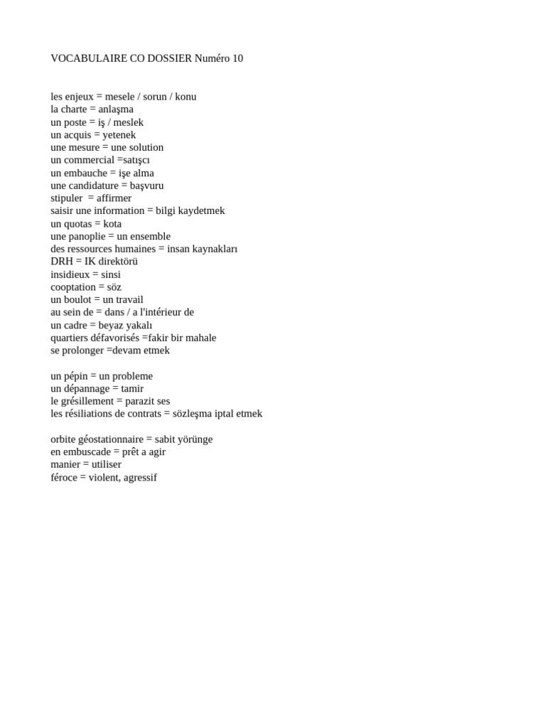 Vocabulaire CO Dossier 10 | PDF