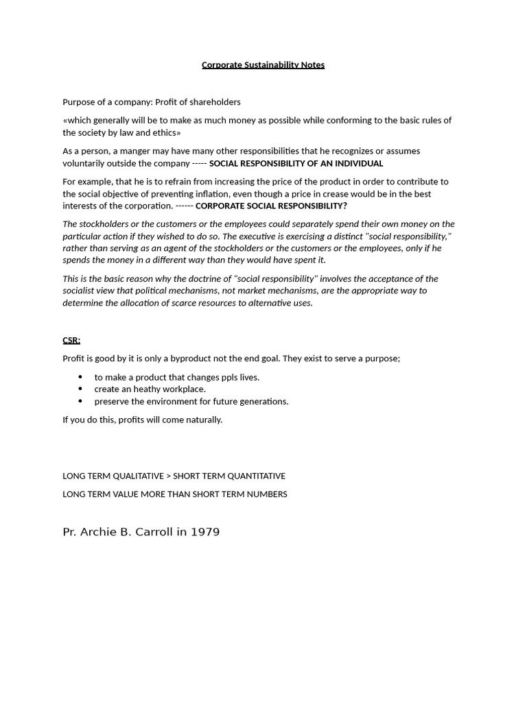 Corporate Sustainability Notes | PDF