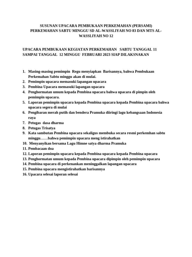 Tatip Persami Susunan Upacara Pembukaan Perkemahan | PDF