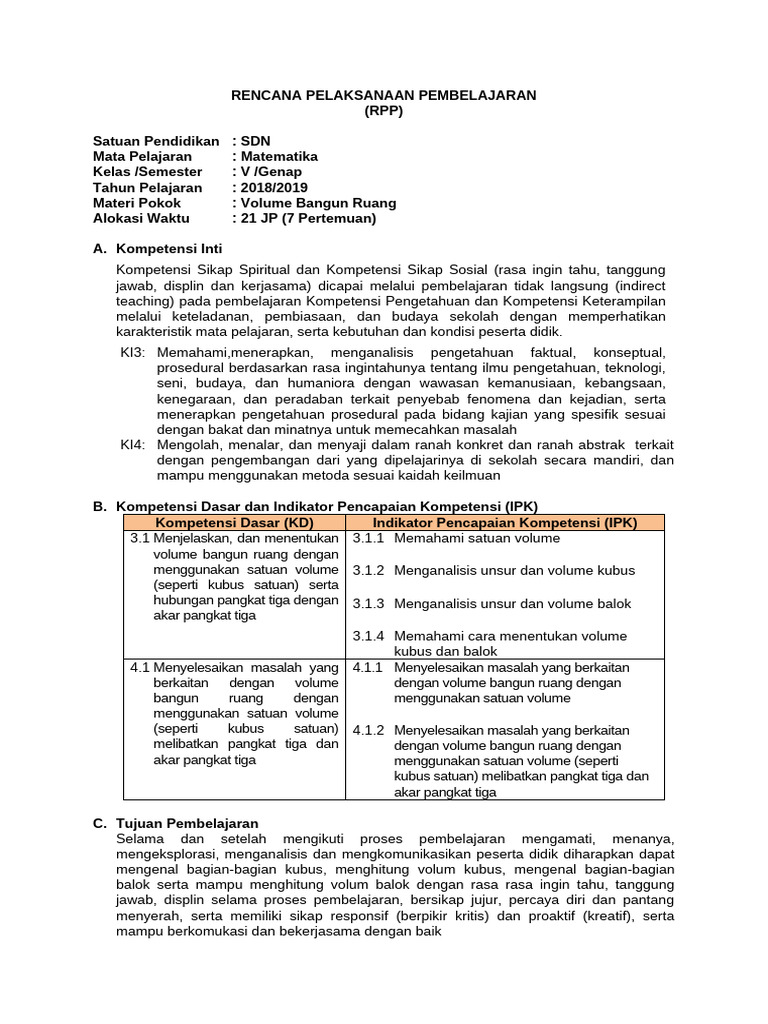 RPP 7 VOLUME BANGUN RUANG | PDF