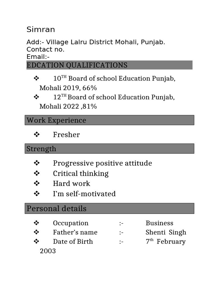 Simran CV | PDF