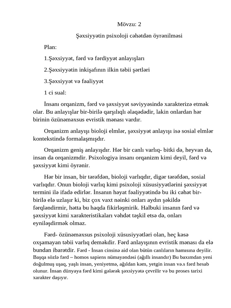 Movzu 2. Sexsiyyetin Psixoloji Cehetden Oyrenilmesi | PDF
