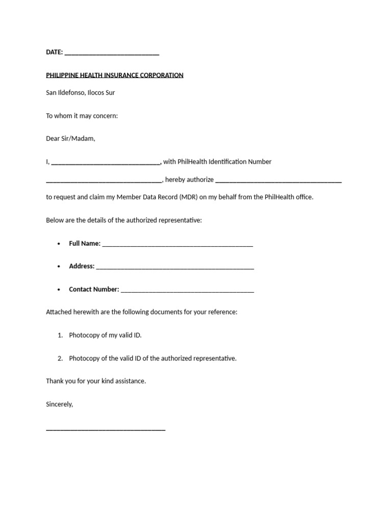 Authorization Letter for Philhealth | PDF Authorization Letter for Philhealth | PDF