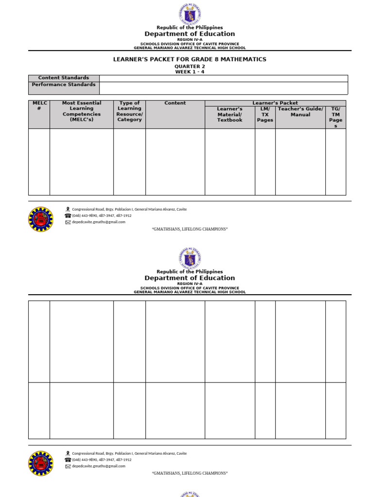 Template Q2 - Learner's Packets | PDF