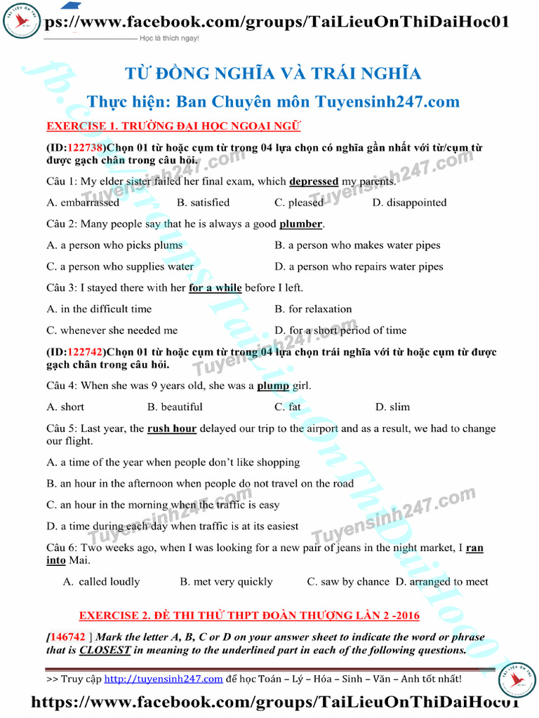 TS247 - DT - 465 - Bai - Tap - Tu - Dong - Nghia - Va - Trai - Nghia - 7503 - 1470370491 | PDF