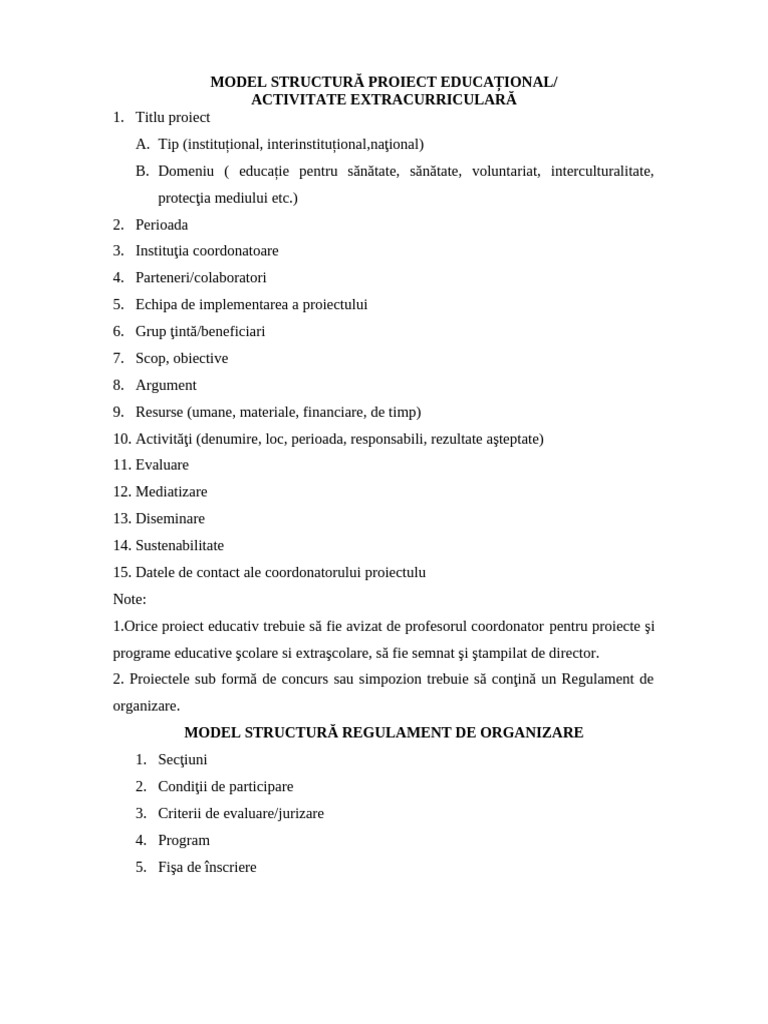 Model_Structura_Proiect_Educațional | PDF