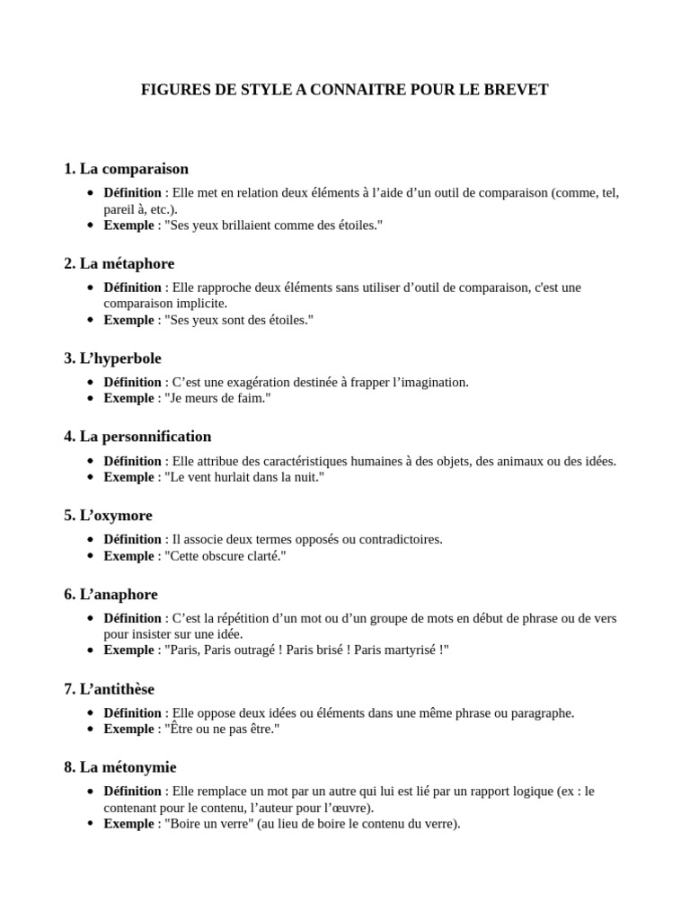 Figures de Style Cours Brevet | PDF