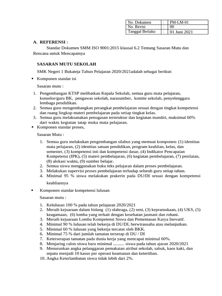 LM-01 Sasaran Mutu | PDF
