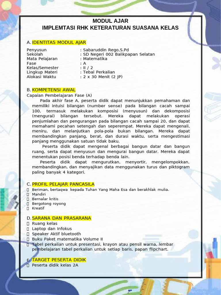 MA - Keteraturan Suasana Kelas - MATEMATIKA - PERKALIAN KELAS 2 - A41 | PDF | Karier & Perkembangan