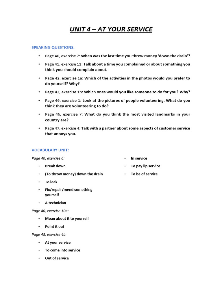 Unit 4 - at Your Service | PDF